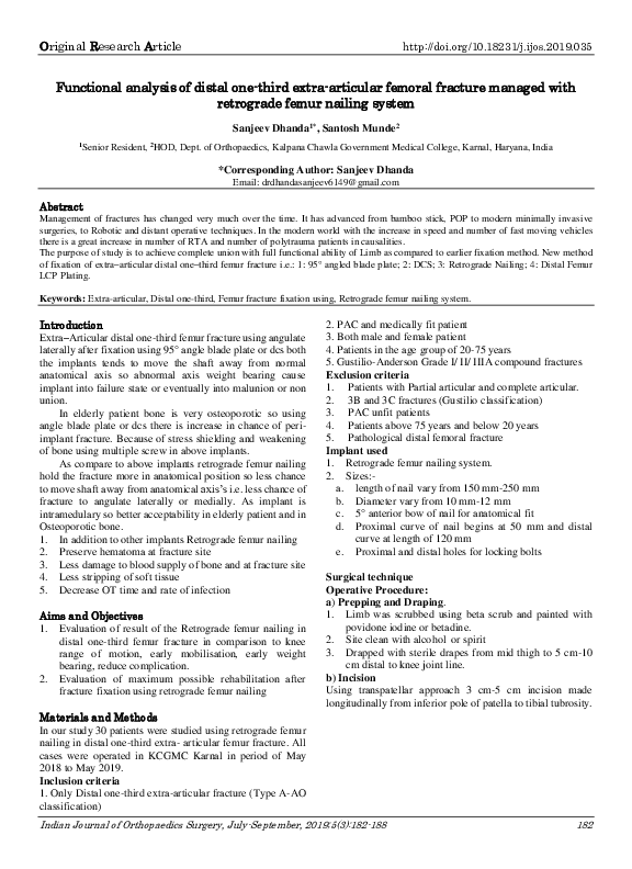 (PDF) Functional analysis of distal one-third extra-articular femoral fracture managed with ...