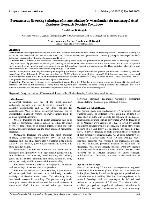 (PDF) Percutaneous flowering technique of intramedullary k- wire ...