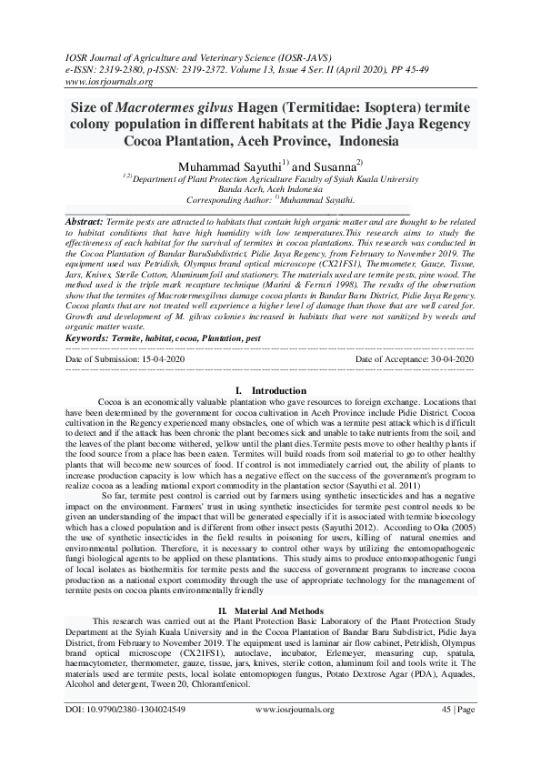 (PDF) Size of Macrotermes gilvus Hagen (Termitidae: Isoptera) termite ...