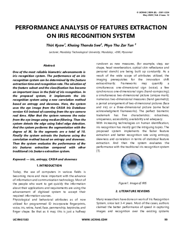 Pdf Performance Analysis Of Features Extraction On Iris Recognition