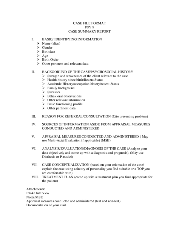 (PDF) CASE SUMMARY REPORT FORMAT
