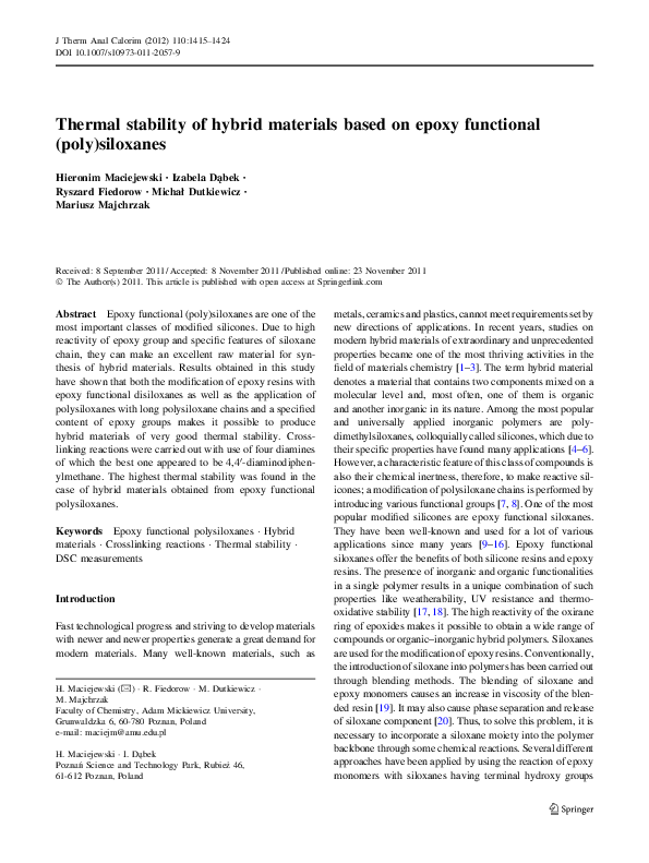 (PDF) Thermal stability of hybrid materials based on epoxy functional ...