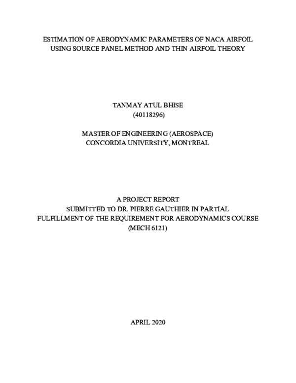 Pdf Estimation Of Aerodynamic Parameters Of Naca Airfoil Using Source Panel Method And Thin