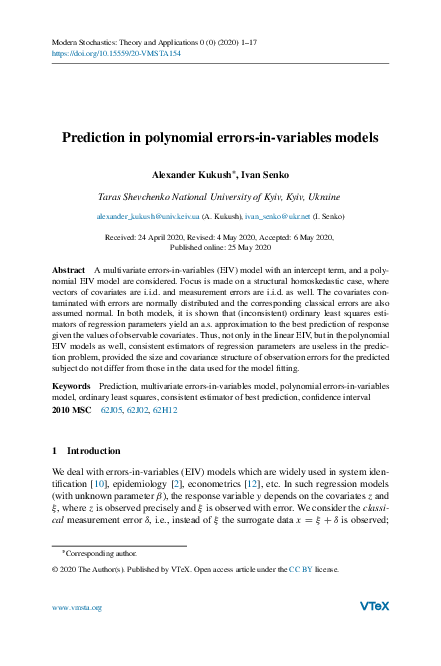 (PDF) Prediction in polynomial errors-in-variables models