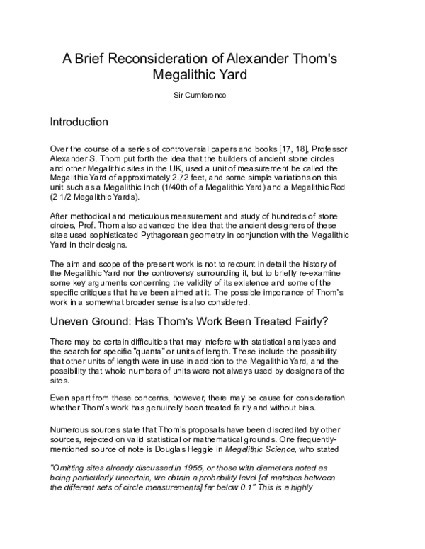 (PDF) A Brief Reconsideration of Alexander Thom's Megalithic Yard
