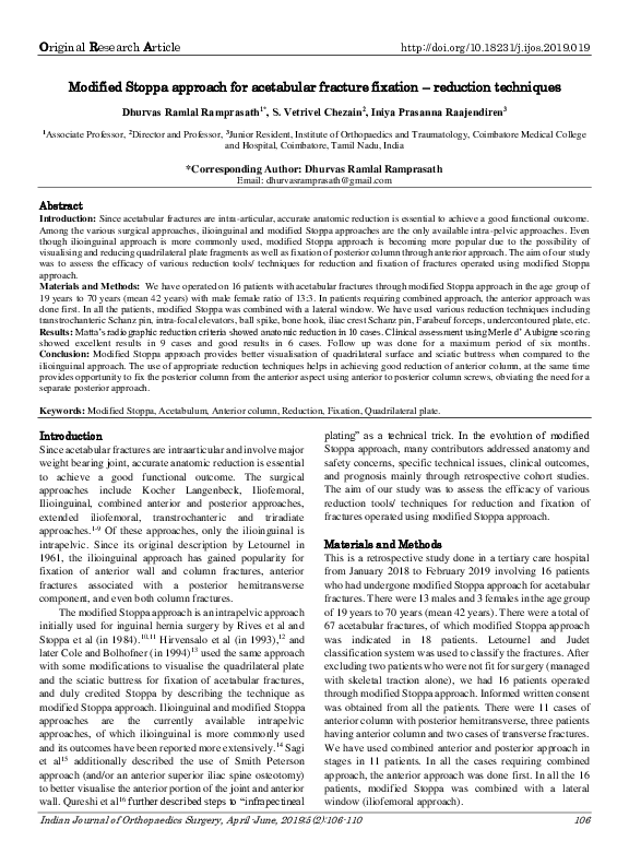 (PDF) Modified Stoppa approach for acetabular fracture fixation ...