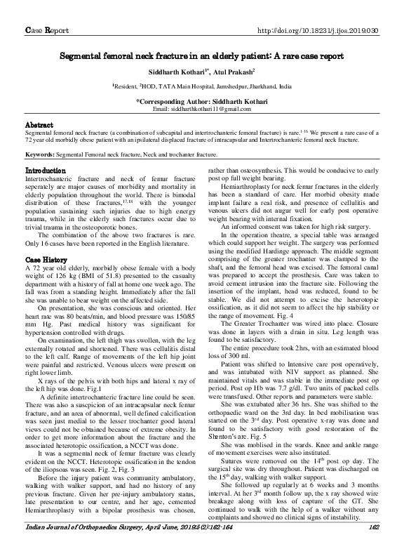 Pdf Segmental Femoral Neck Fracture In An Elderly Patient A Rare Case Report
