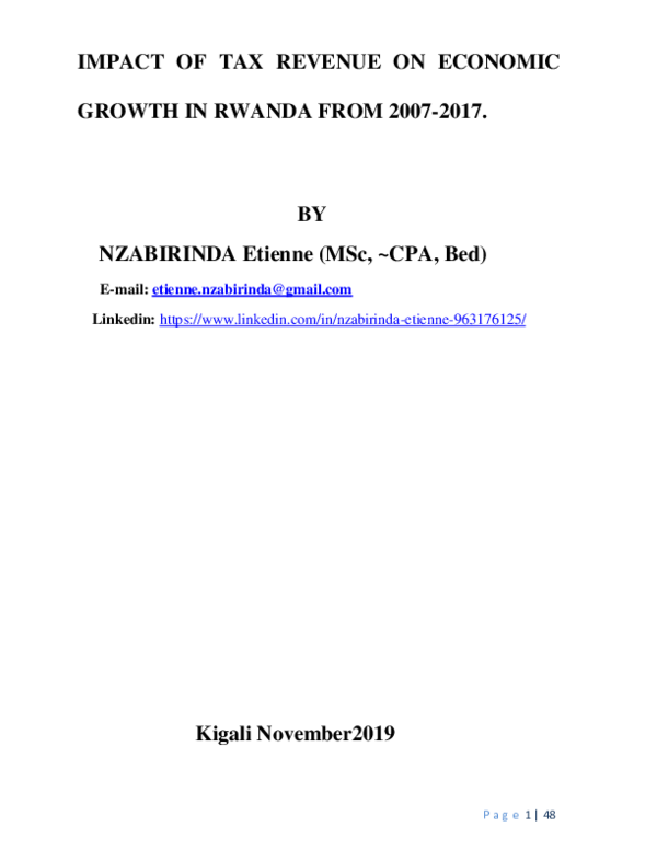 (PDF) IMPACT OF TAX REVENUE ON ECONOMIC GROWTH IN RWANDA FROM 2007-2017.