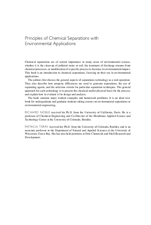 (PDF) Principles of Chemical Separations with Environmental Applications