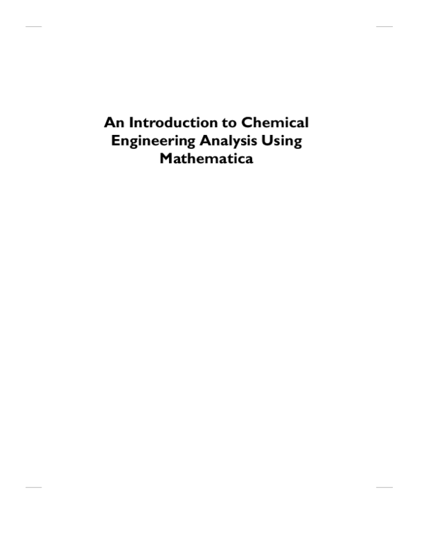 (PDF) An Introduction to Chemical Engineering Analysis Using Mathematica