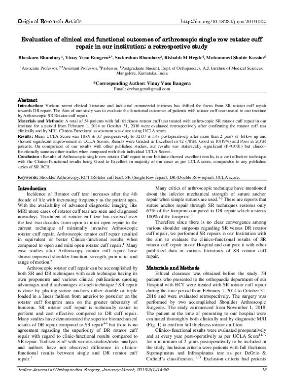 (PDF) Evaluation of clinical and functional outcomes of arthroscopic ...
