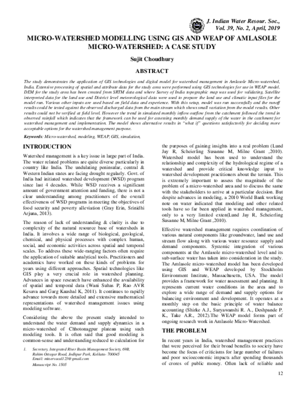 (PDF) Micro-Watershed Modelling using GIS and WEAP of Amlasole Micro ...