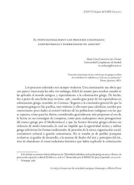 (PDF) “El postcolonialismo y los procesos coloniales: controversias y ...