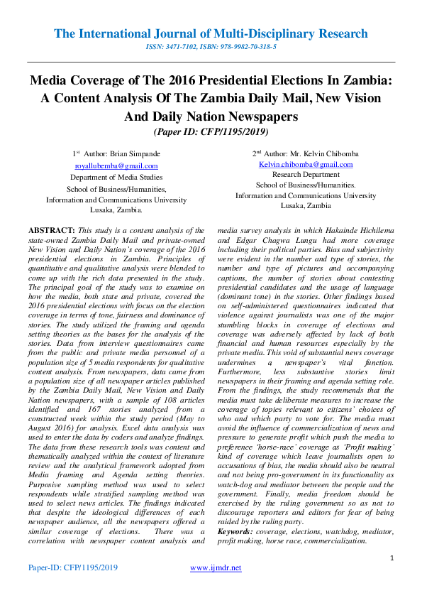 (PDF) Research Media Coverage of The 2016 Presidential Elections In ...