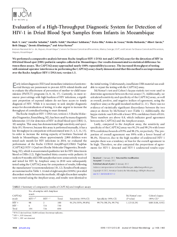 (PDF) Evaluation of a High-Throughput Diagnostic System for Detection ...