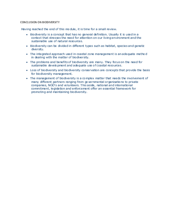 (DOC) CONCLUSION ON BIODIVERSITY