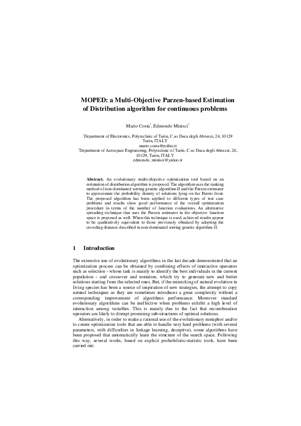 (PDF) MOPED: A Multi-objective Parzen-Based Estimation of Distribution Algorithm for Continuous ...