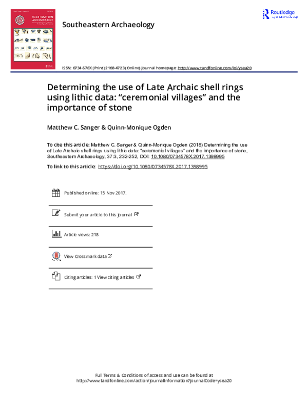 (PDF) Determining the use of Late Archaic shell rings using lithic data ...