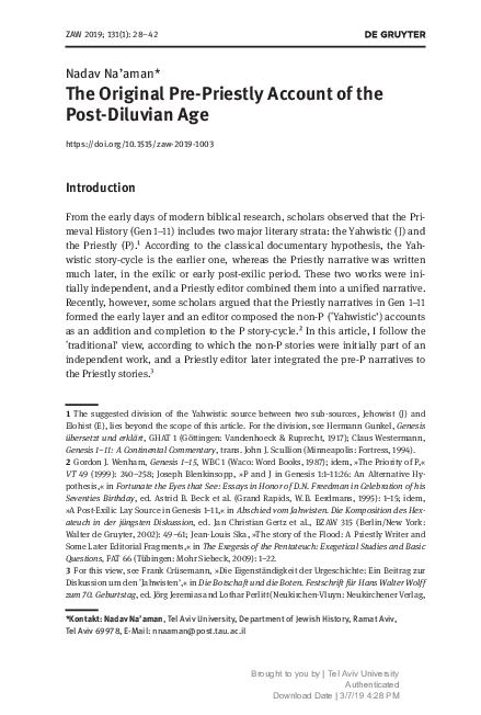 (PDF) The Original Pre-Priestly Account of the Post-Diluvian Age ...