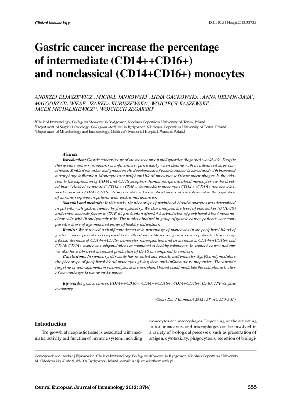 (PDF) Clinical immunology Gastric cancer increase the percentage of ...