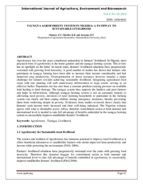 (PDF) TAUNGYA AGROFORESTY SYSTEM IN NIGERIA: A PATHWAY TO SUSTAINABLE ...
