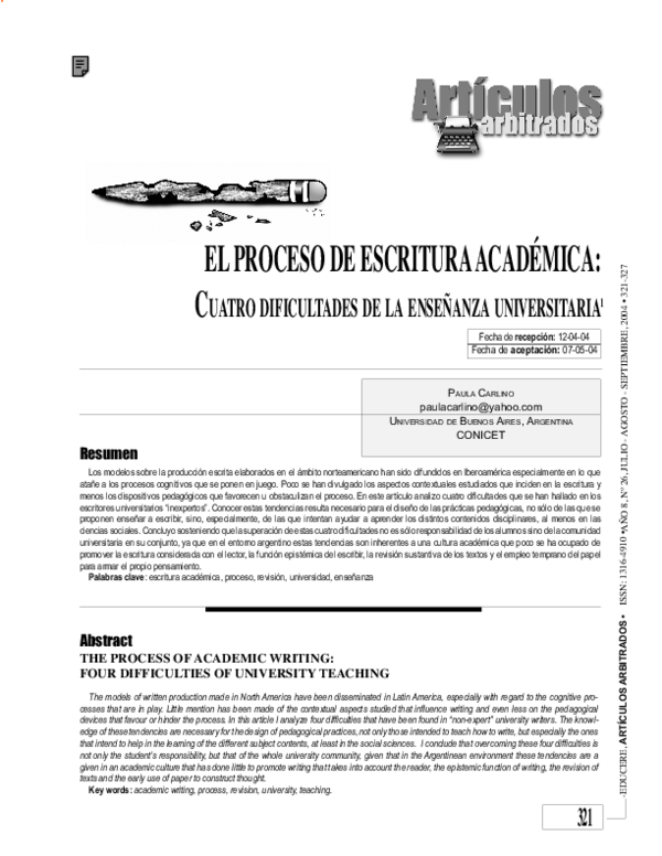 (PDF) THE PROCESS OF ACADEMIC WRITING: FOUR DIFFICULTIES OF UNIVERSITY ...