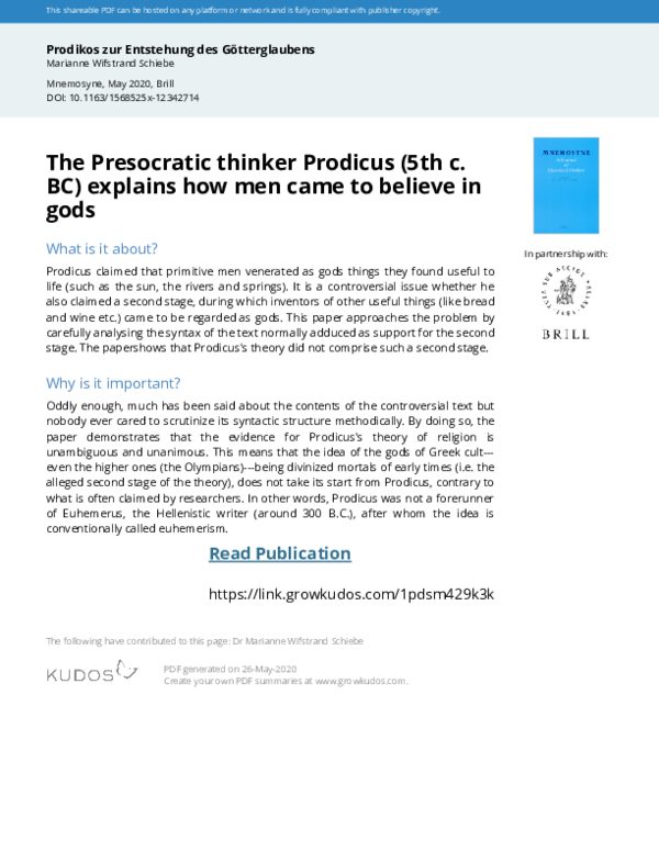 (PDF) Prodikos zur Entstehung des Götterglaubens