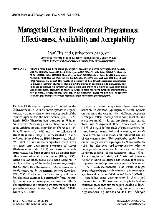 (PDF) Managerial Career Development Programmes: Effectiveness ...