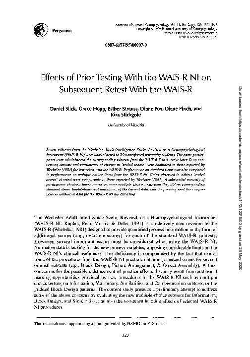 (PDF) Effects of prior testing with the WAIS-R NI on subsequent retest ...