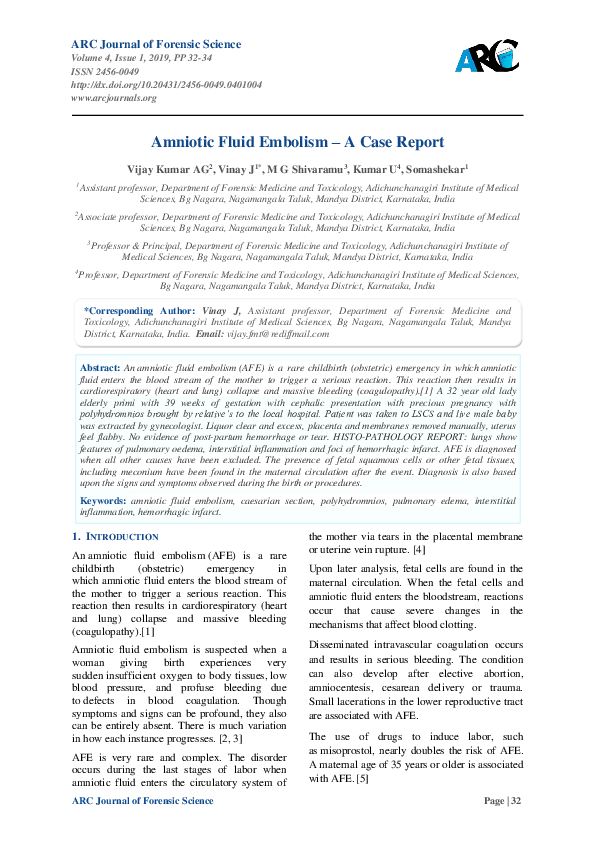 (PDF) Amniotic fluid embolism. Case report