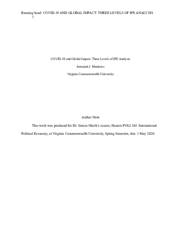 (DOC) COVID-19 and Global Impact: Three Levels of IPE Analysis