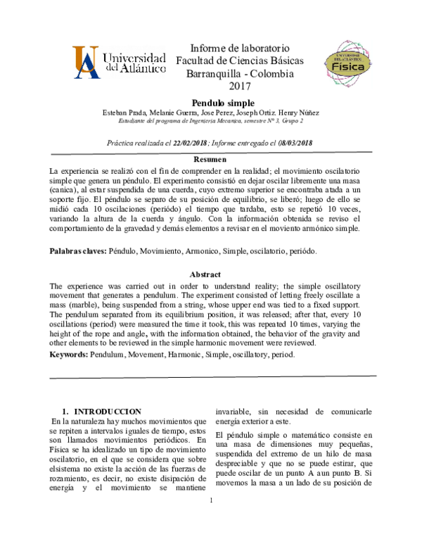 (DOC) Pendulo simple