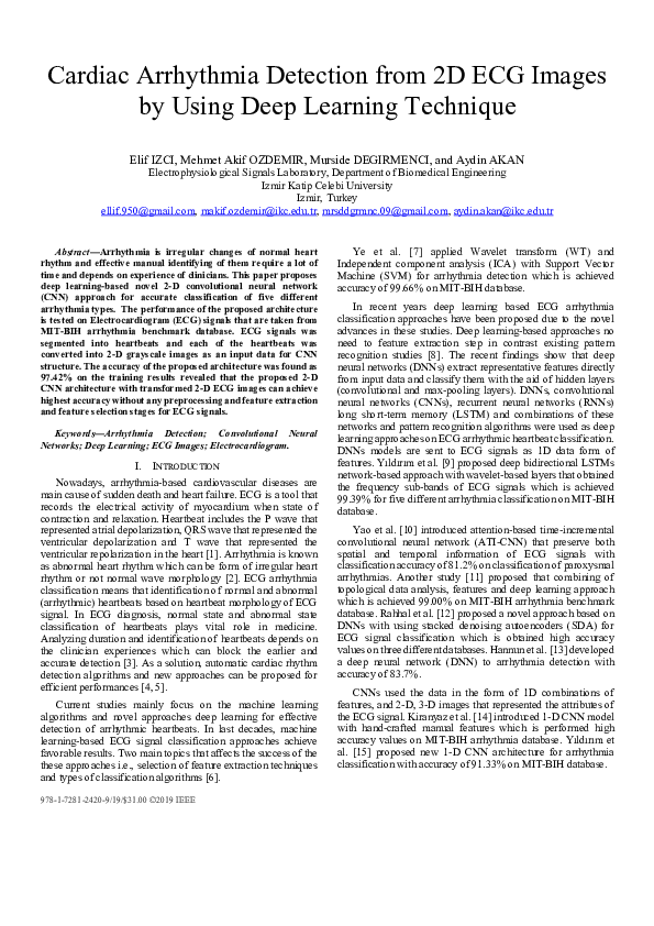 Pdf Cardiac Arrhythmia Detection From 2d Ecg Images By Using Deep Learning Technique