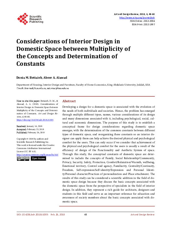 (PDF) Considerations of Interior Design in Domestic Space between ...