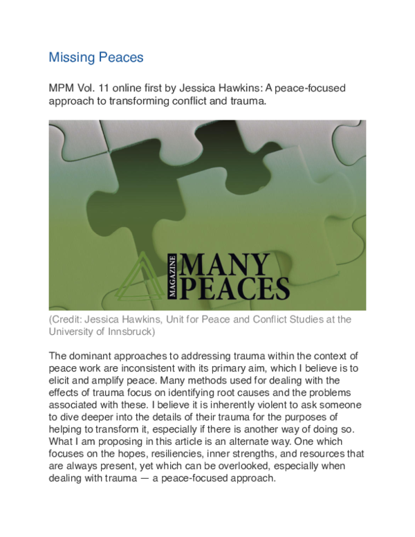 (PDF) Missing Peaces: A peace-focused approach to transforming conflict ...