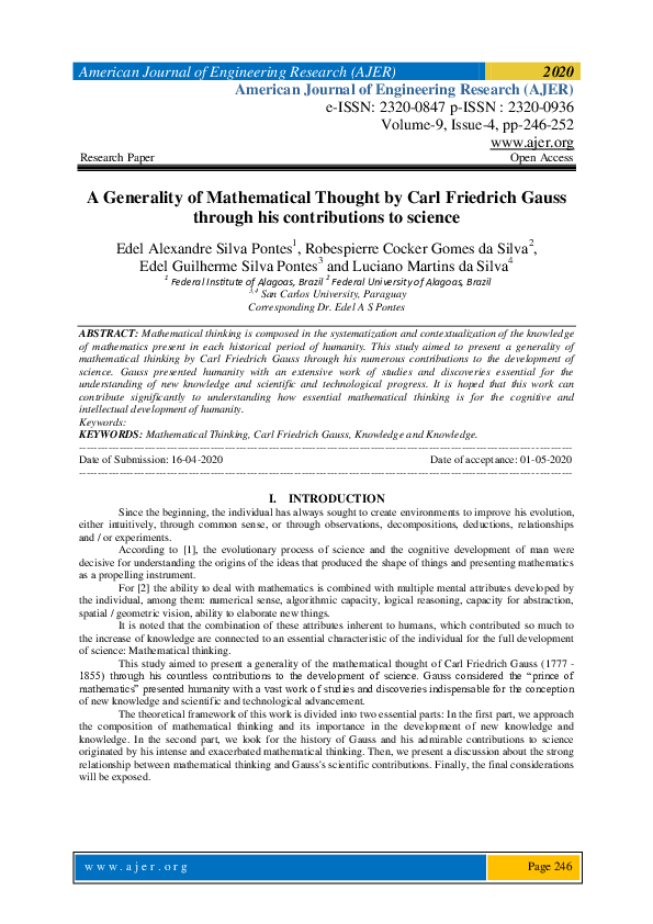 (PDF) A Generality of Mathematical Thought by Carl Friedrich Gauss ...