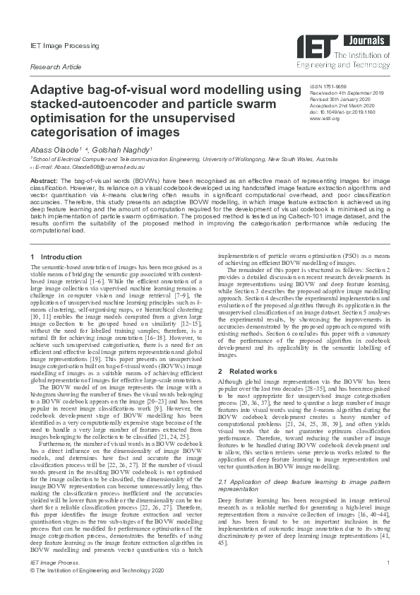 Pdf Adaptive Bag Of Visual Word Modelling Using Stacked Autoencoder And Particle Swarm 6437