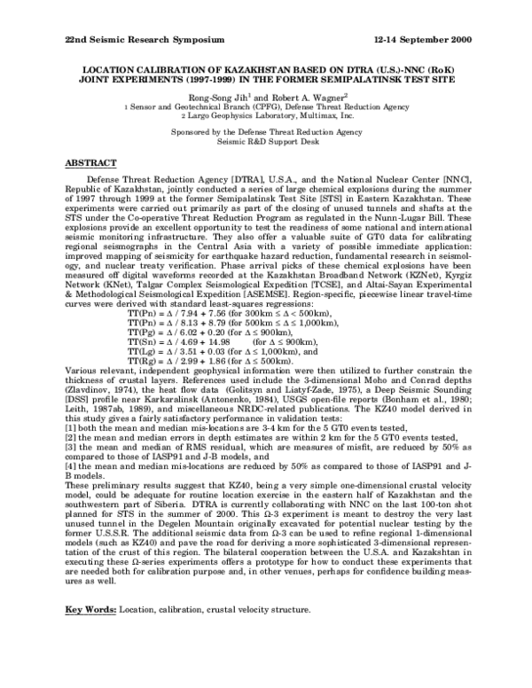 (PDF) (2000) Location calibration of Kazakhstan based on DTRA (US)-NNC ...