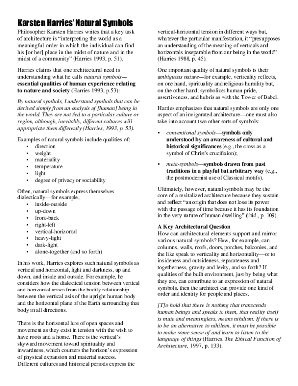 (PDF) Handout--Karsten Harries' Natural Symbols