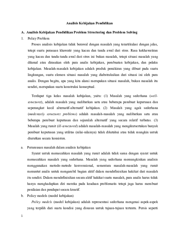 (DOC) Analisis Kebijakan Pendidikan Analisis Kebijakan Pendidikan Problem Structuring dan ...