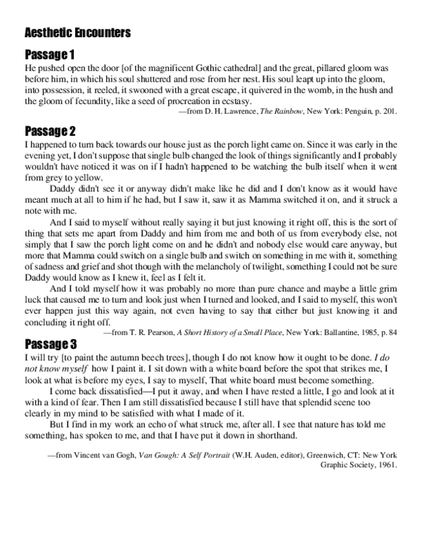 (PDF) Handout--Descriptions of Aesthetic Encounters