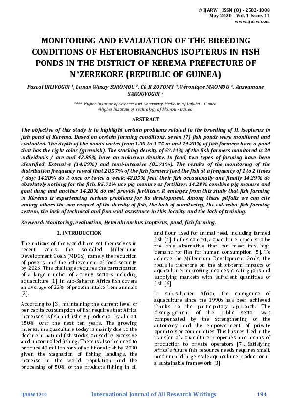 (PDF) MONITORING AND EVALUATION OF THE BREEDING CONDITIONS OF ...