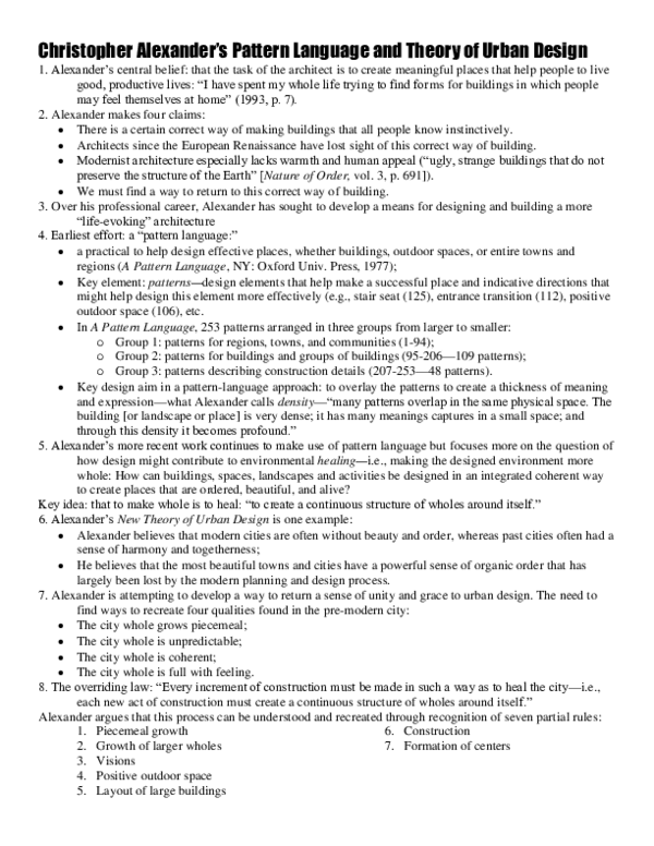 (PDF) Handout--Christopher Alexander's Pattern Language and Theory of ...