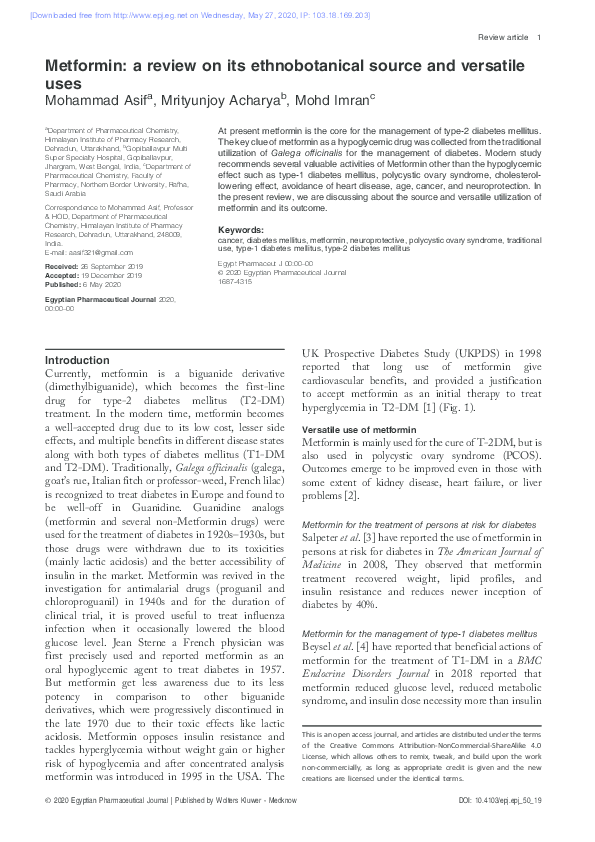 (PDF) Metformin: a review on its ethnobotanical source and versatile uses