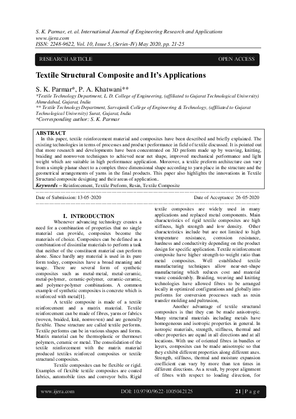 (PDF) Textile Structural Composite and It's Applications