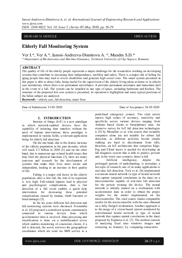 (PDF) Elderly Fall Monitoring System