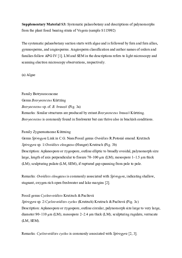 (PDF) Supplementary Material S3: Systematic palaeobotany and ...