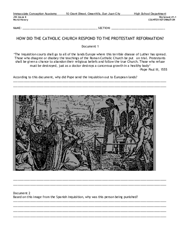 (DOC) WORKSHEET 1.1. counter reformation