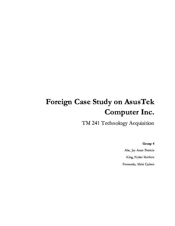 (PDF) Foreign Case Study on AsusTek Computer Inc.