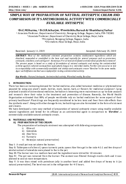 (PDF) SIMPLE WAY OF PREPARATION OF NATURAL ANTISEPTIC CREAM AND COMPARISON OF ITS ANTIMICROBIAL ...